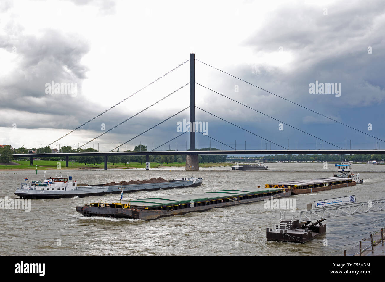 Commercial barges river Rhine, Dusseldorf, Germany Stock Photo - Alamy