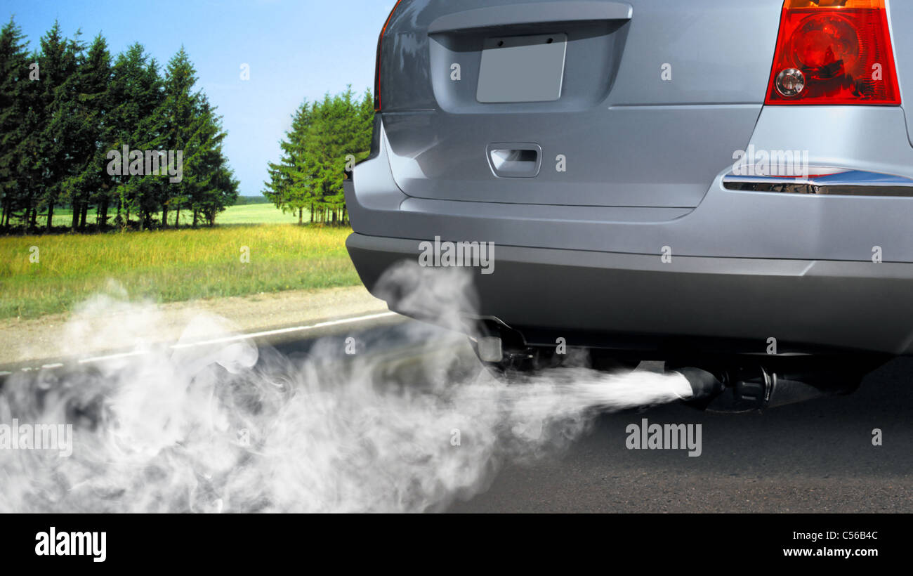 pollution of environment by combustible gas of a car Stock Photo - Alamy