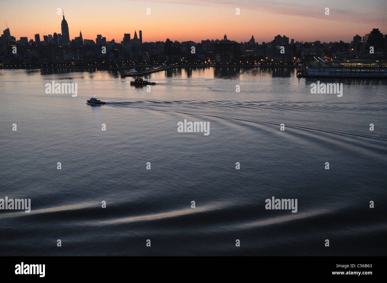 Sunrise sailing into New York, USA Stock Photo - Alamy