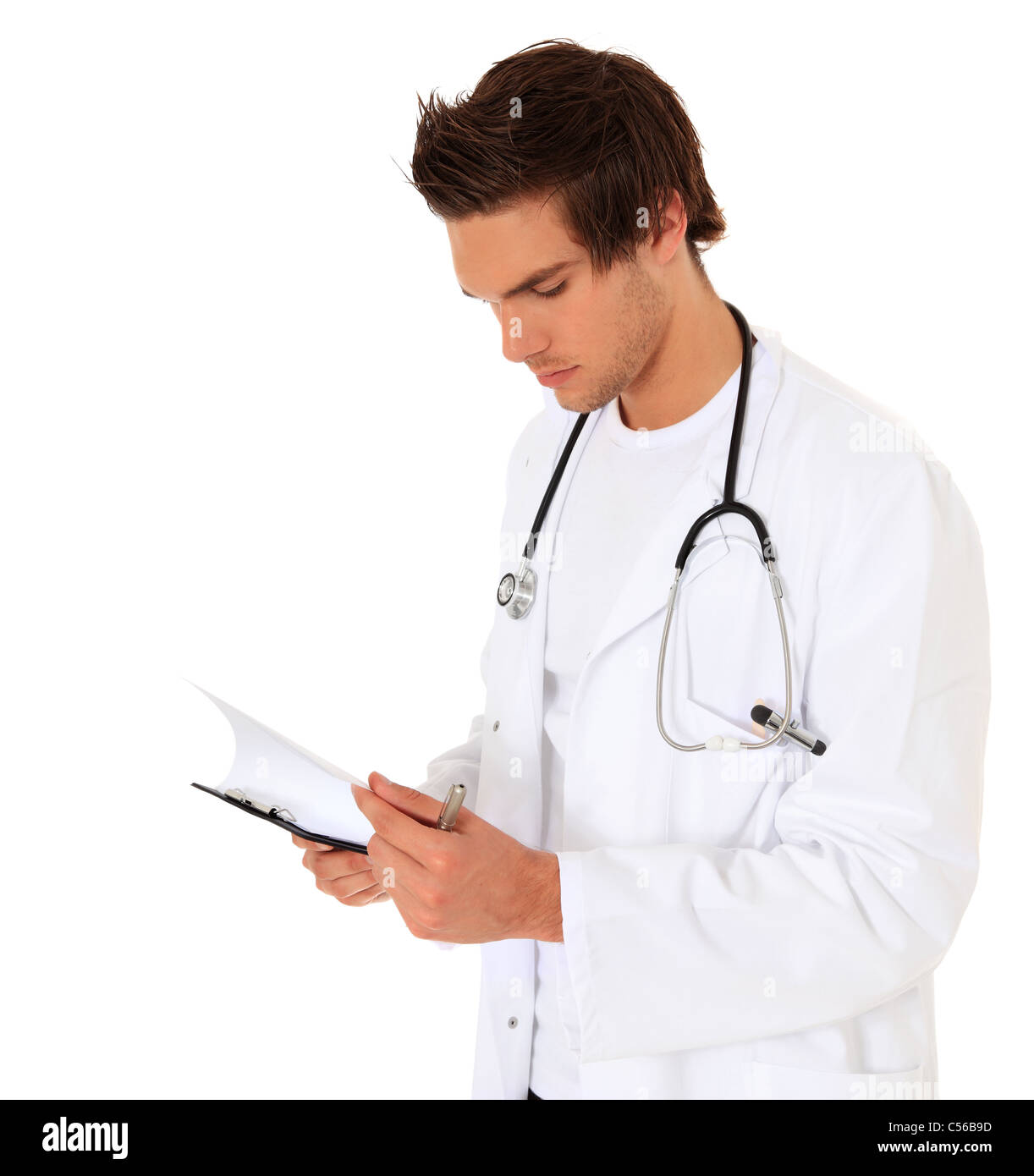 Medical student checking files. All on white background Stock Photo - Alamy