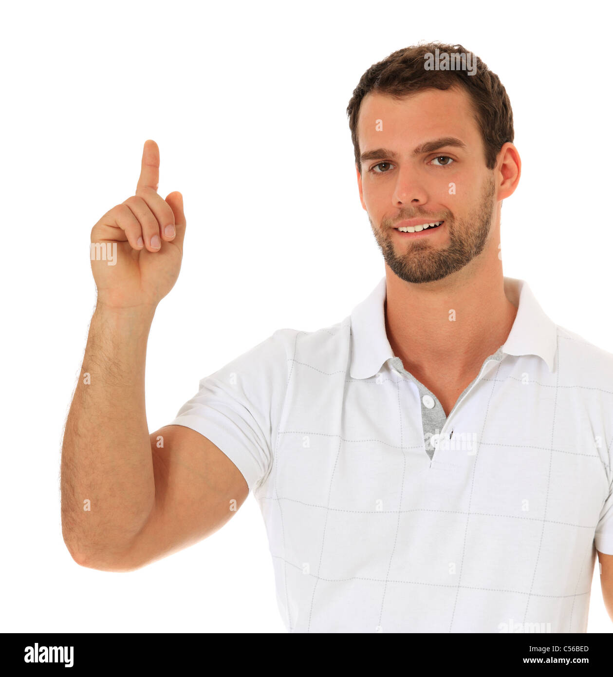 Young guy pointing with finger. All on white background Stock Photo - Alamy