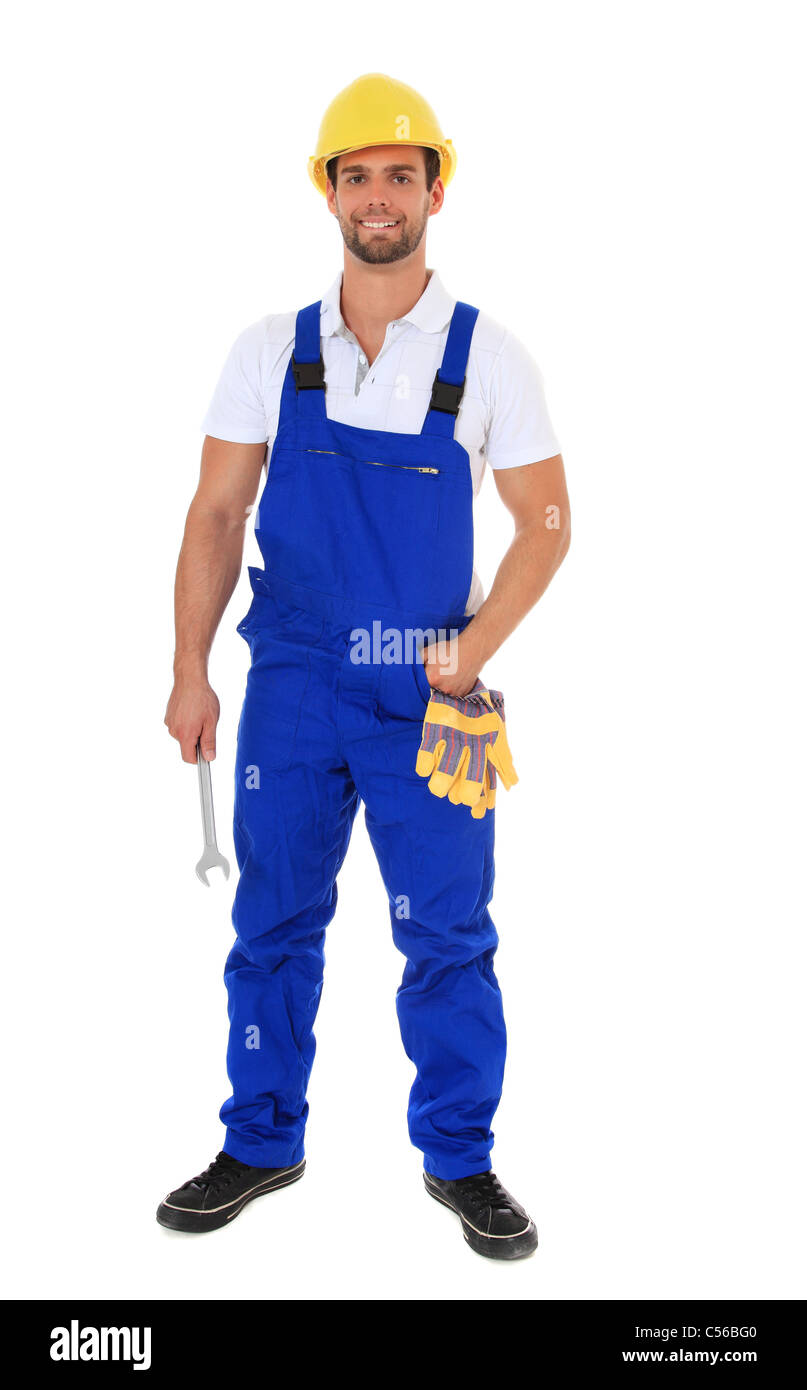 Full length shot of an attractive manual worker. All on white ...
