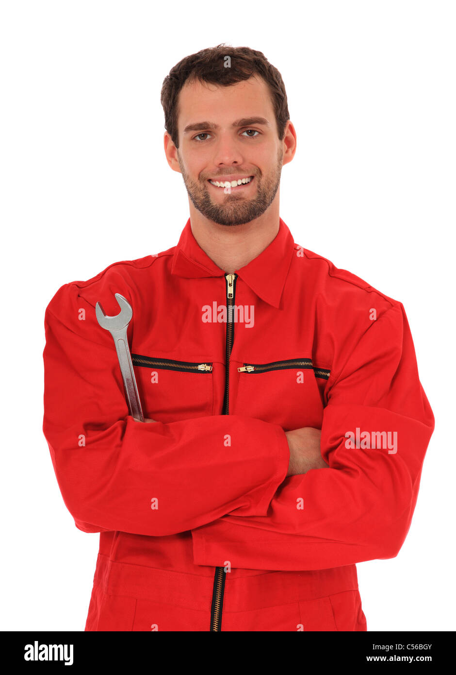 Motivated mechanic. All on white background Stock Photo - Alamy