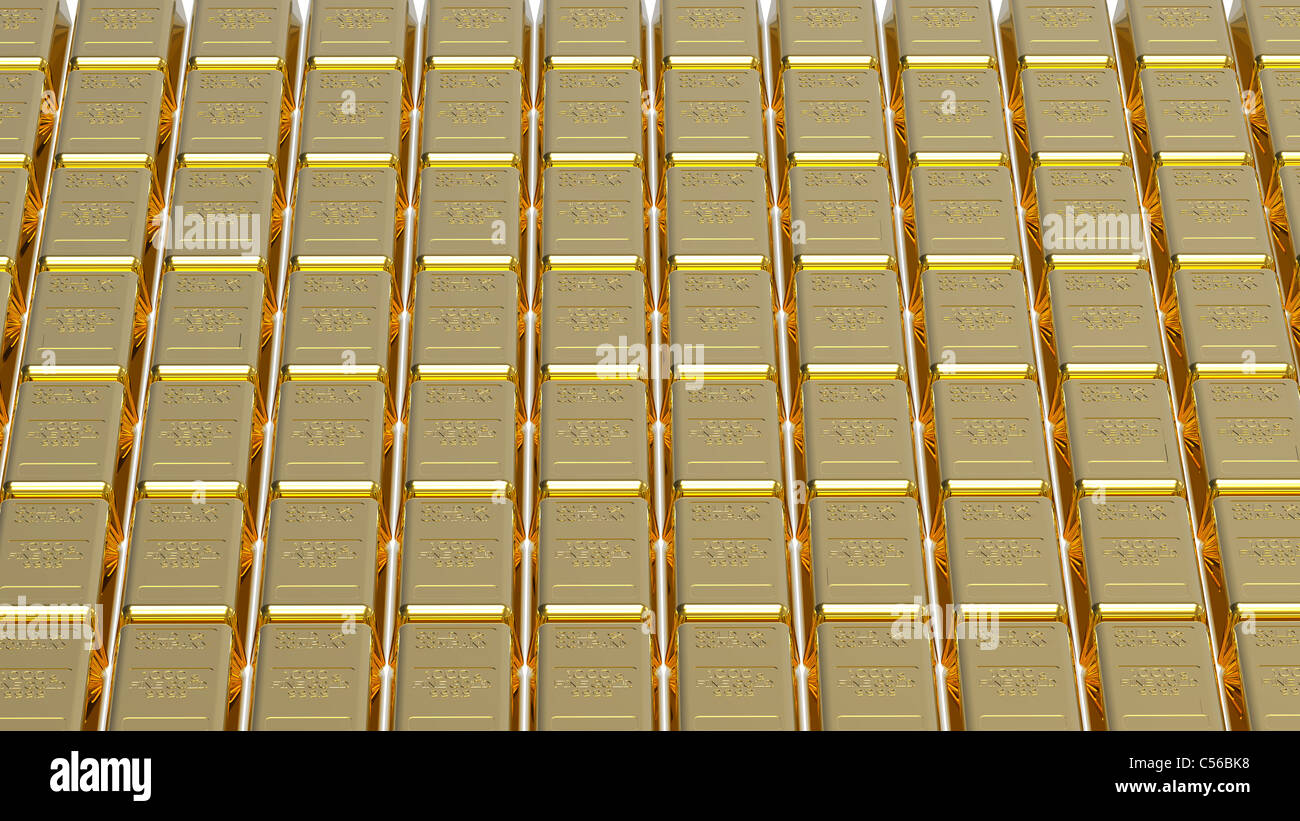 Array of gold bullion 3d render money concept Stock Photo - Alamy