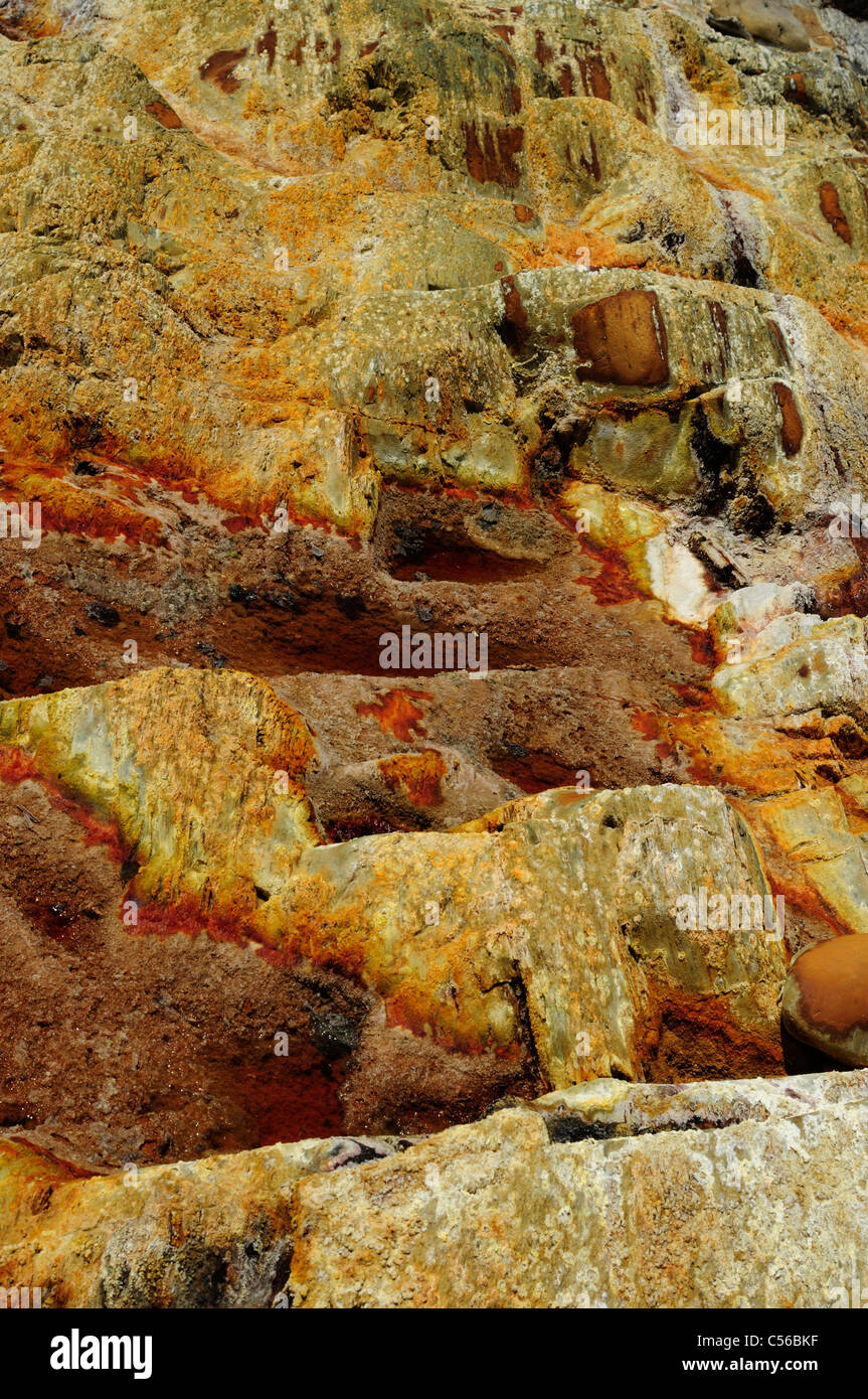 Natural sediments on the rocks beside the river Sil, Galicia, Spain ...