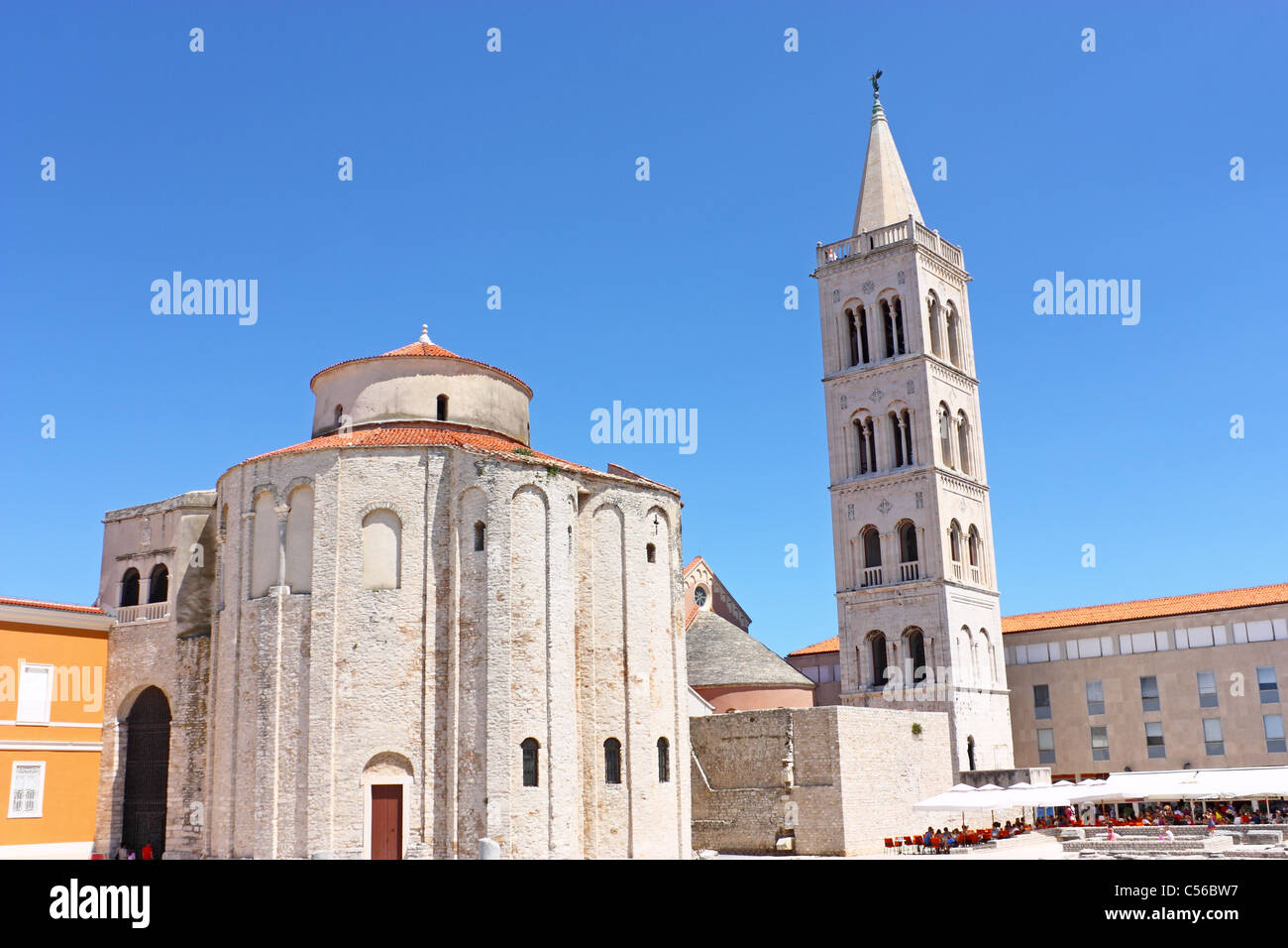 Church of St. Donat and tower of cathedral of St. Anastasia in Zadar ...