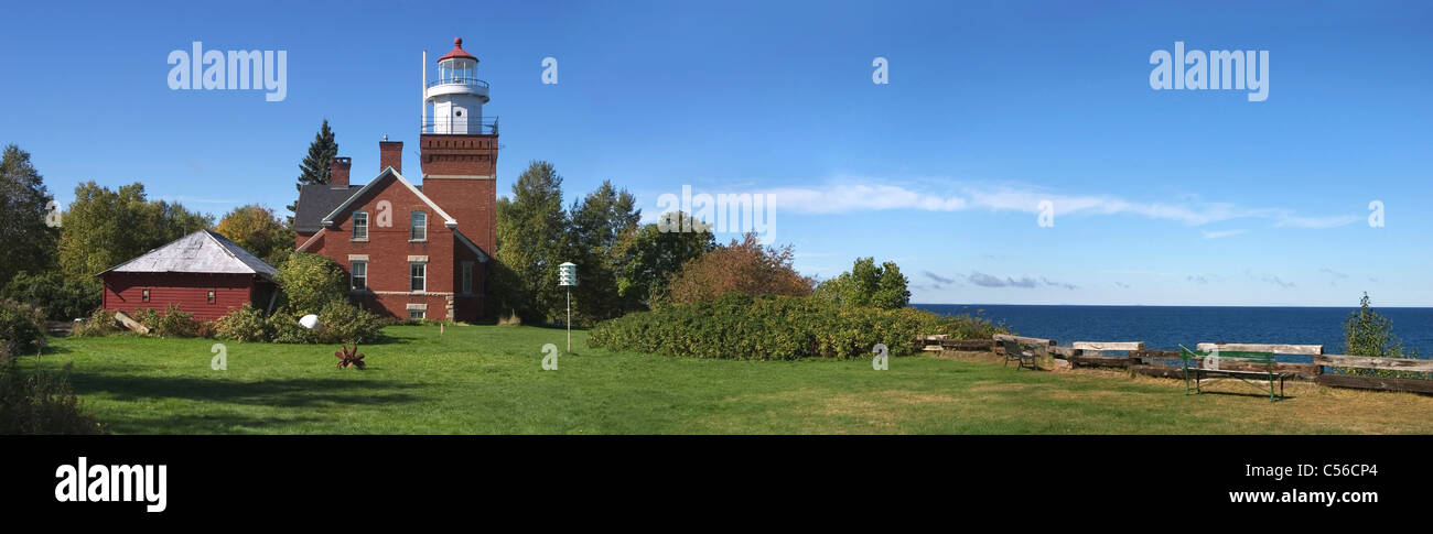 A Panoramic View Of The Big Bay Point Lighthouse On Lake Superior In ...