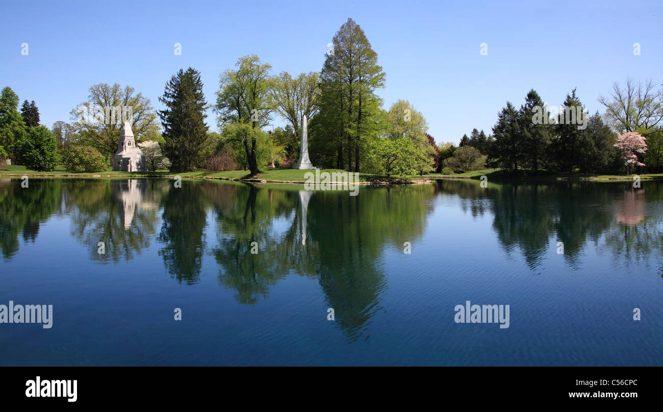 A Symmetrical Reflection On A Quiet Cemetery Pond During Springtime ...