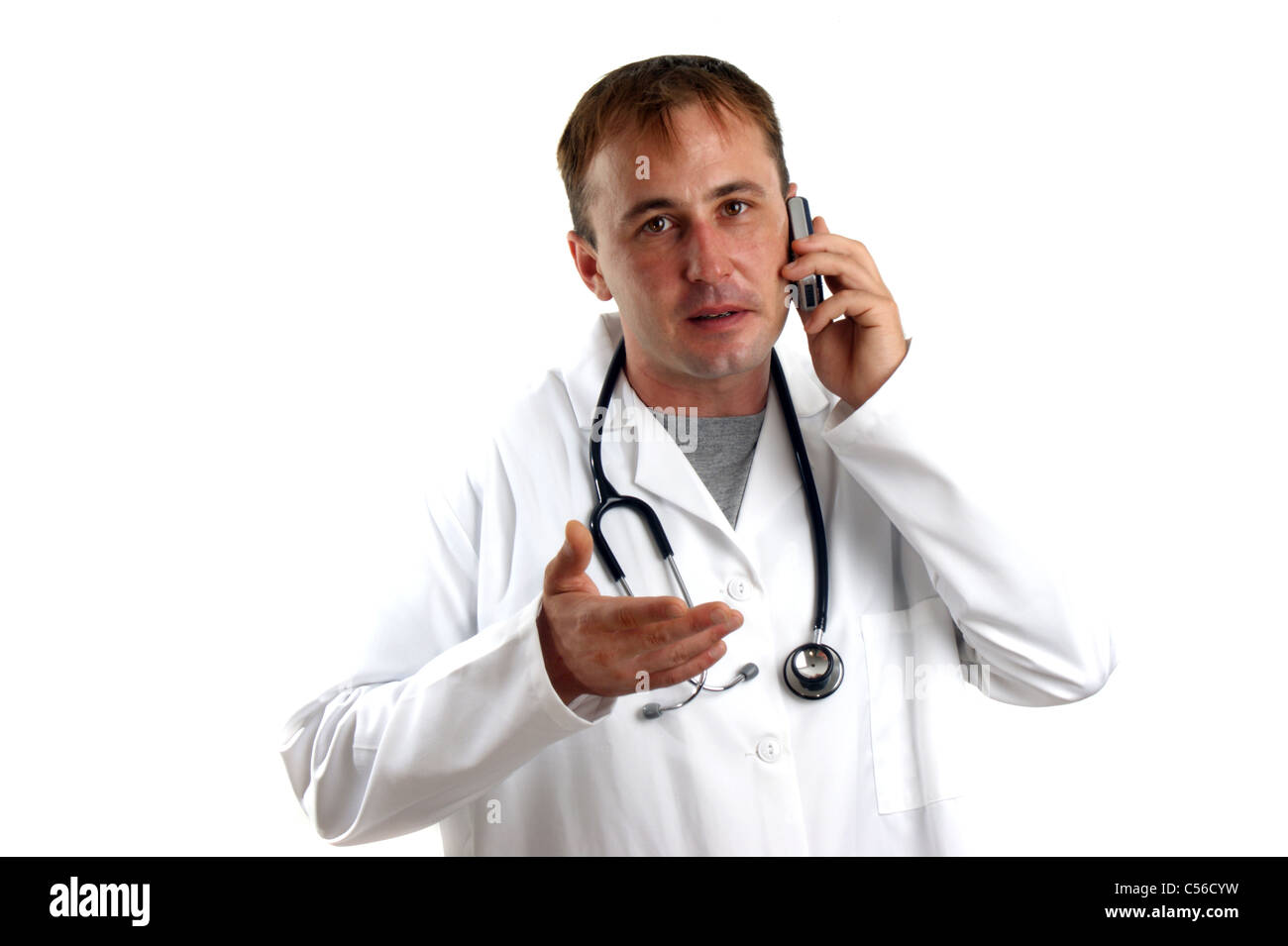 medical staff gestures during a phone call Stock Photo - Alamy