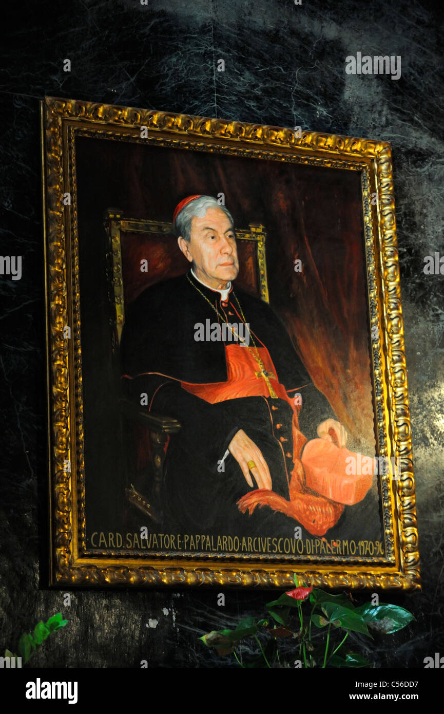 A painting of Cardinal Salvatore Pappalardo hanging in Palermo's ...