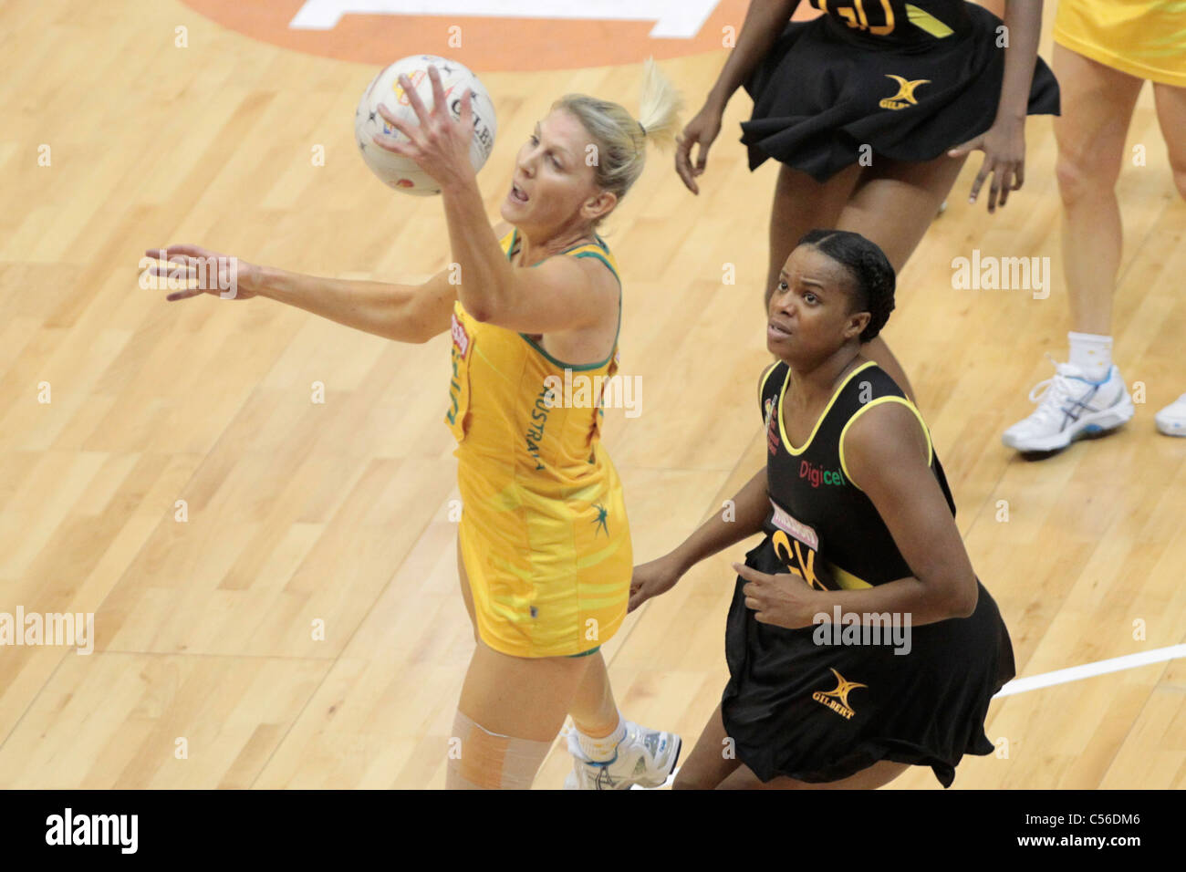 09.07.2011 Althea Byfield of Jamaica(right) looks on as Catherine Cox ...