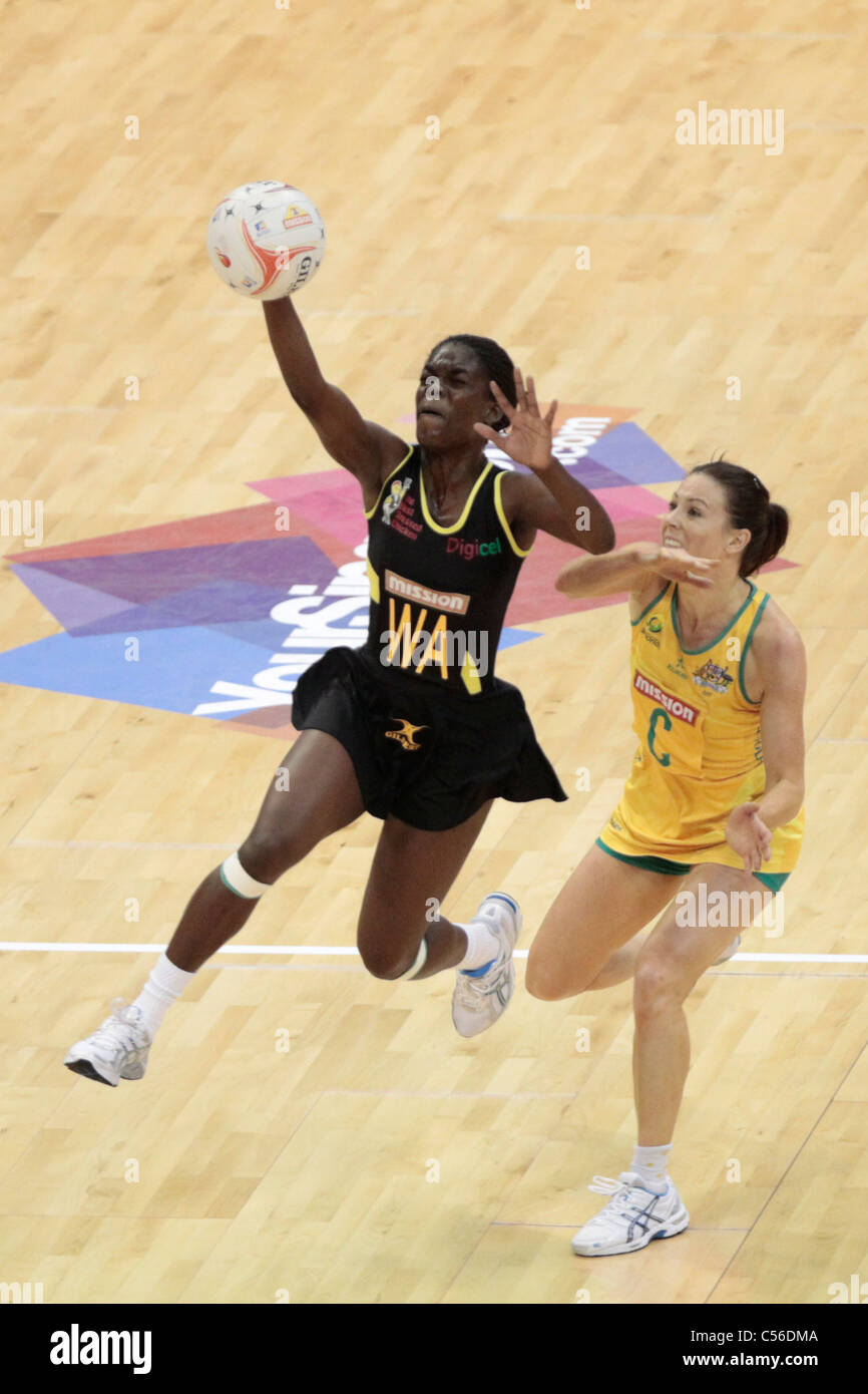 09.07.2011 Kimone Tulloch of Jamaica(left) manages to get to the ball ...