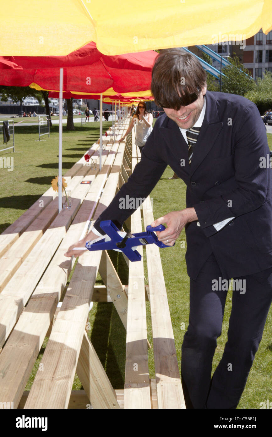 A specially built 90 meter picnic table outside City Hall in London is ...
