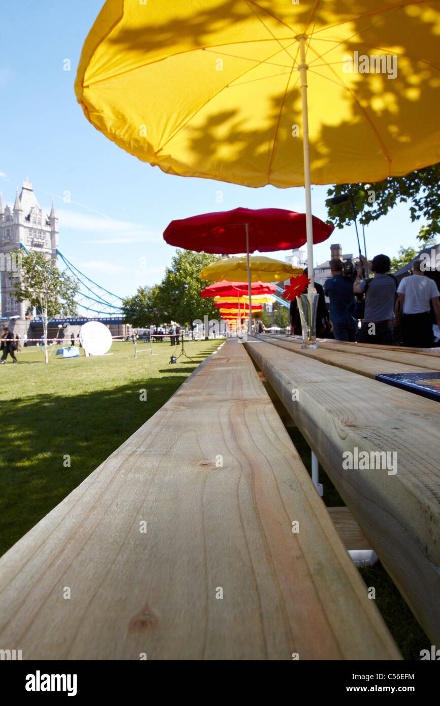 A specially built 90 meter picnic table outside City Hall in London is ...