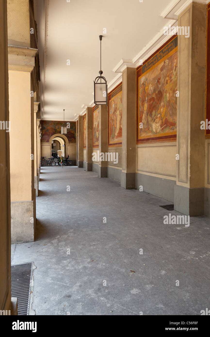 Arcaded sidewalk with historical paintings at the Hofgarten, Munich, Bavaria, Germany Stock ...