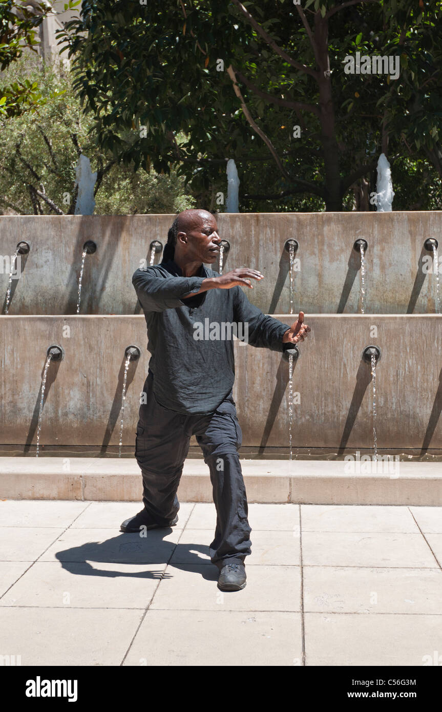 Man practicing Tai Chi in public in front of a fountain Stock Photo - Alamy