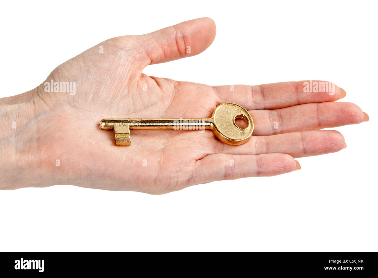 woman's hand with a key, isolated on a white background Stock Photo - Alamy