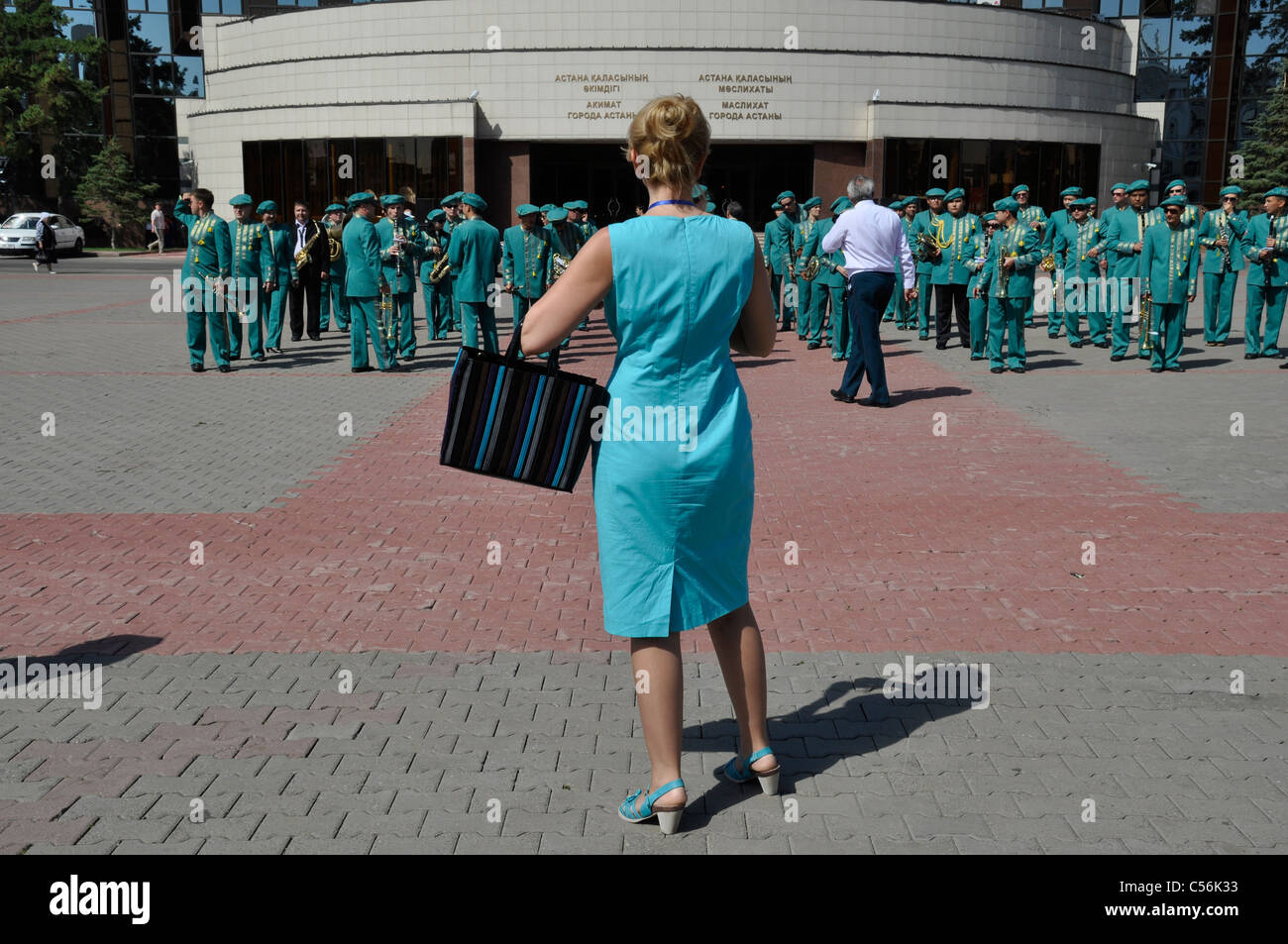 Kazakhstan Astana city festival women watching parade Stock Photo - Alamy