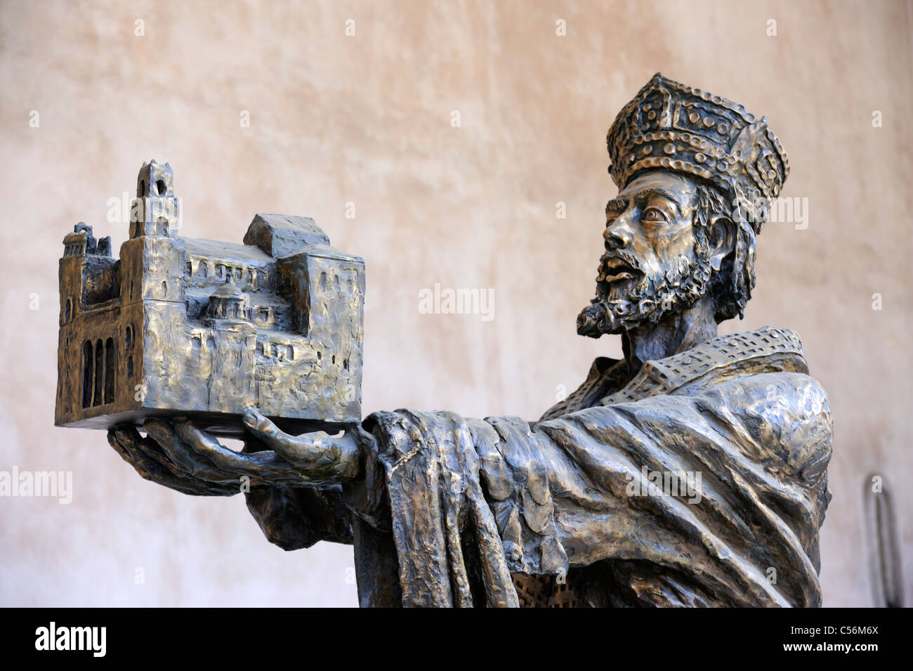 A statue of the Norman King William offering his church to the Virgin ...