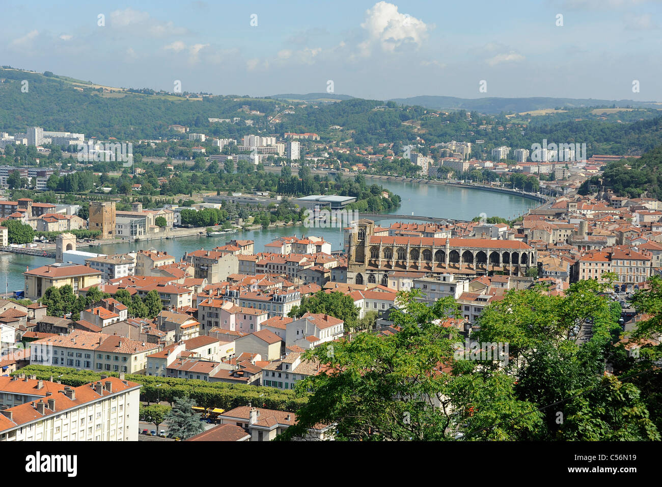 view of the town of Vienne and the Rhone River. France Stock Photo - Alamy