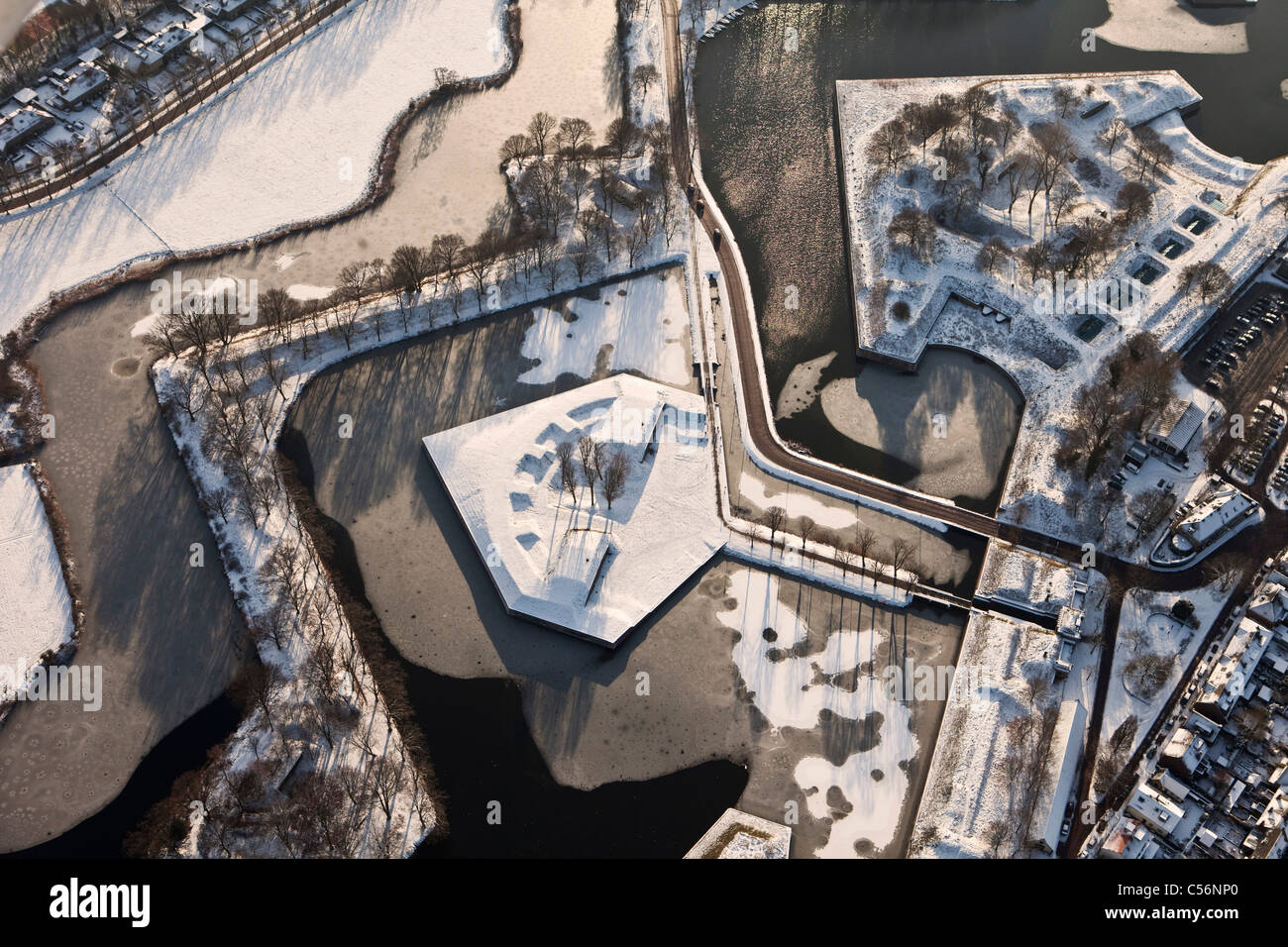 "The Netherlands, Fortified star shaped city of Naarden. Aerial. Snow ...