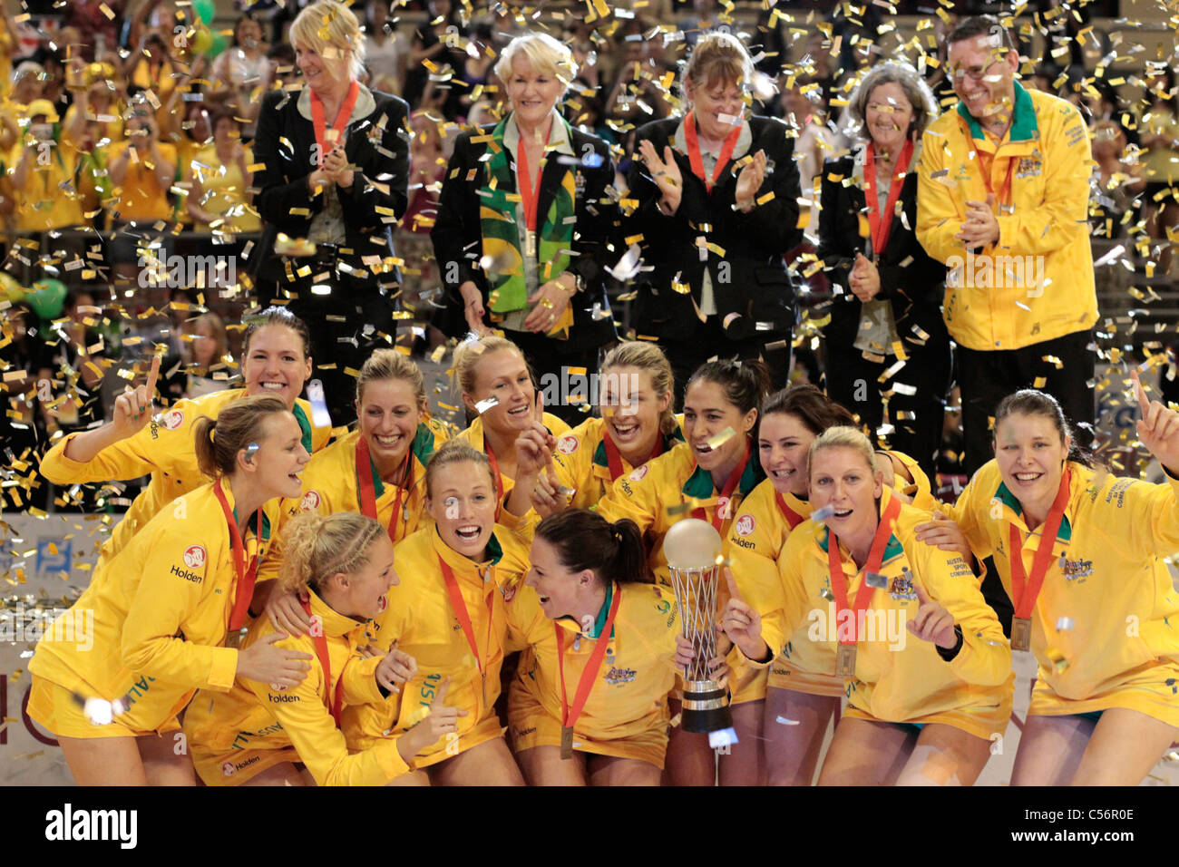 10.07.2011 The Australian Diamonds pose with the World Netball ...