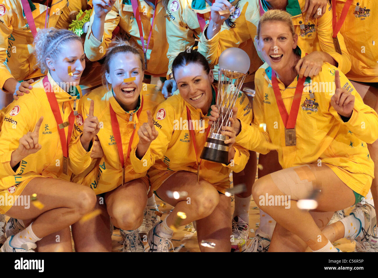 10.07.2011 The Australian Diamonds pose with the World Netball ...