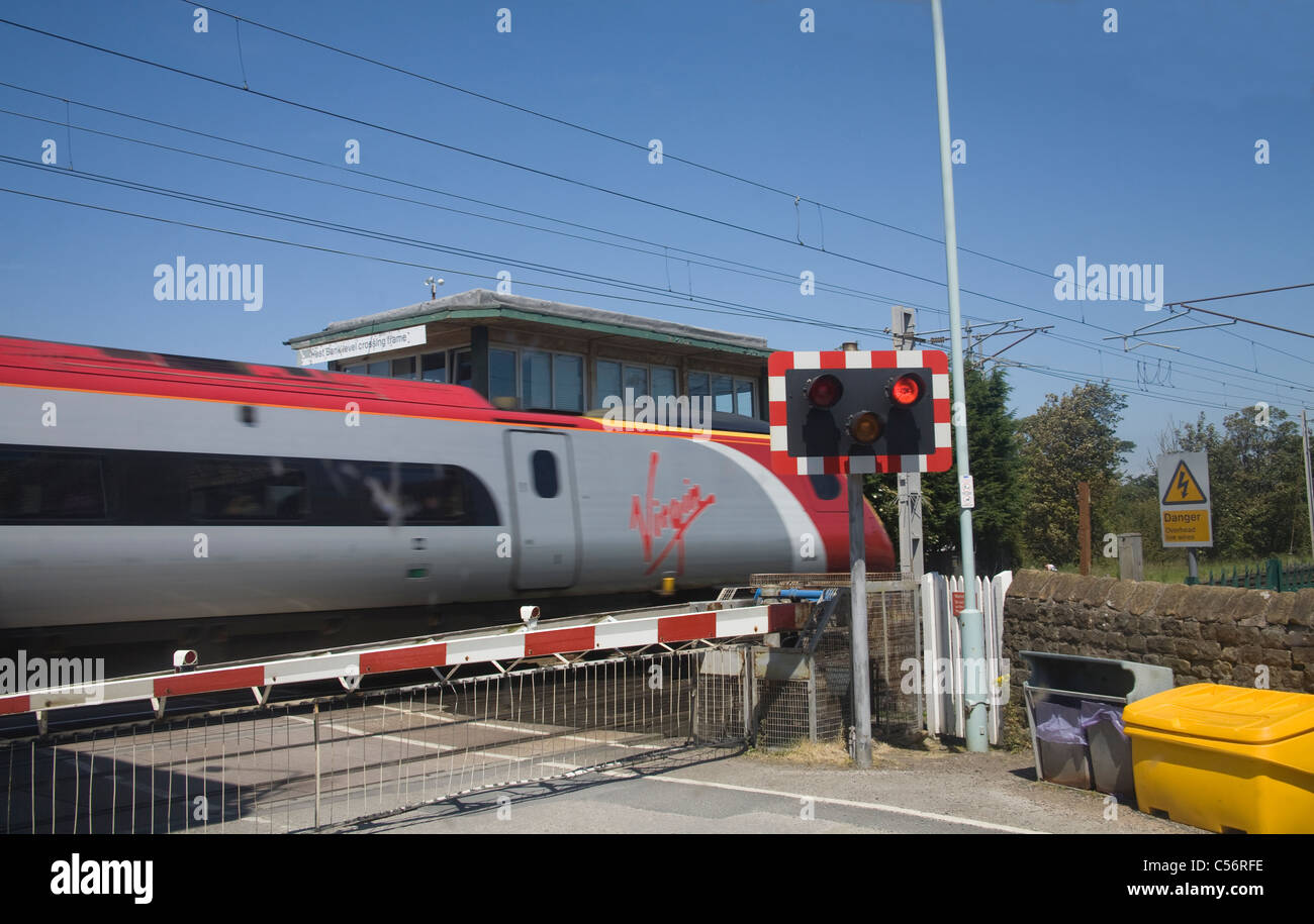 Lancashire England UK High speed Virgin train passing Hest Bank level ...