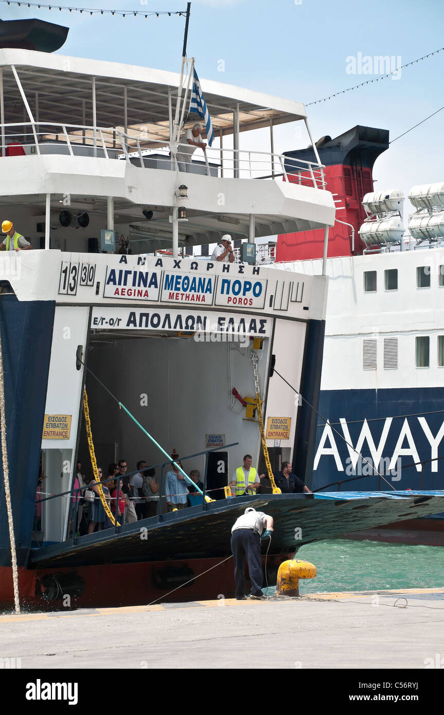 Greek ferry mooring in the harbour at Pireaus, Athens, Greece Stock ...