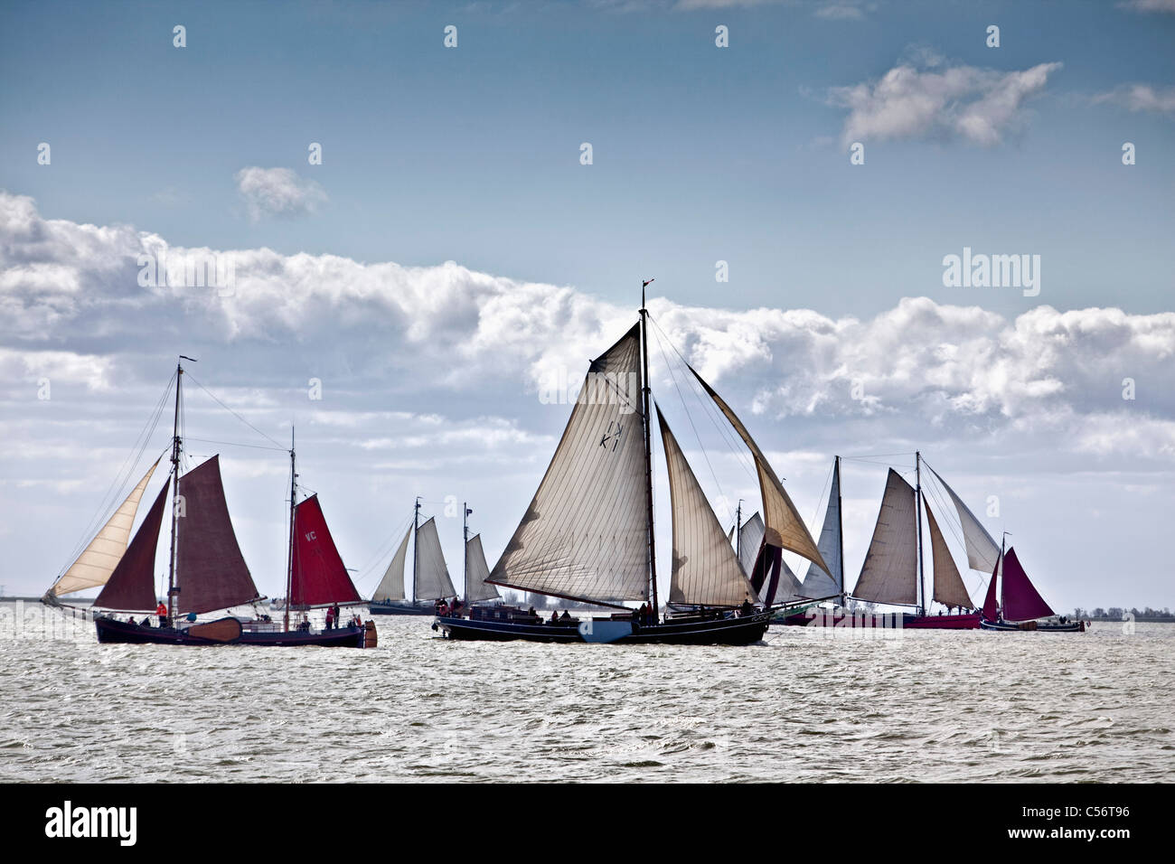 The Netherlands, Volendam. Yearly race of traditional sailing ships ...