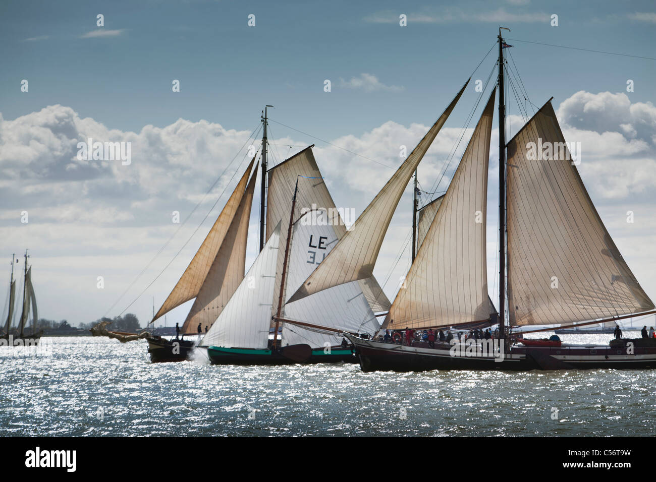 The Netherlands, Volendam. Yearly race of traditional sailing ships ...
