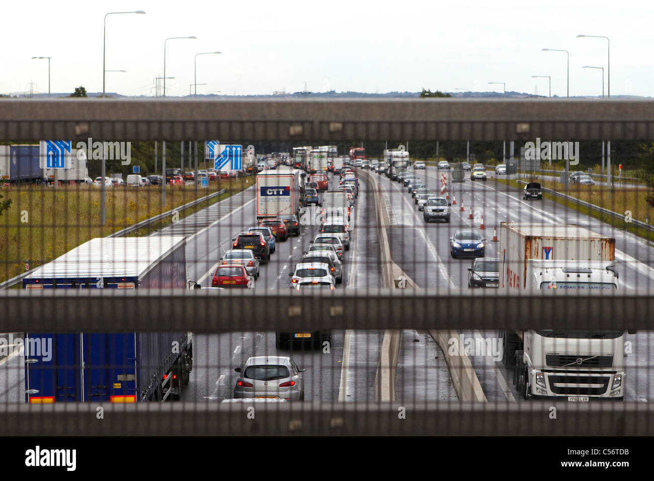 View of a busy M62 motorway in Leeds from a bridge Stock Photo - Alamy