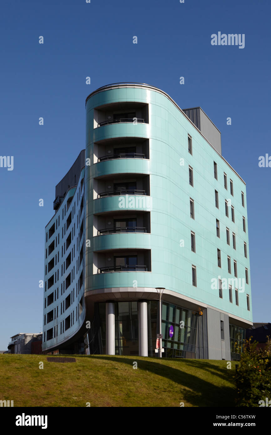 the gateway Leeds turquoise living quarters Stock Photo - Alamy