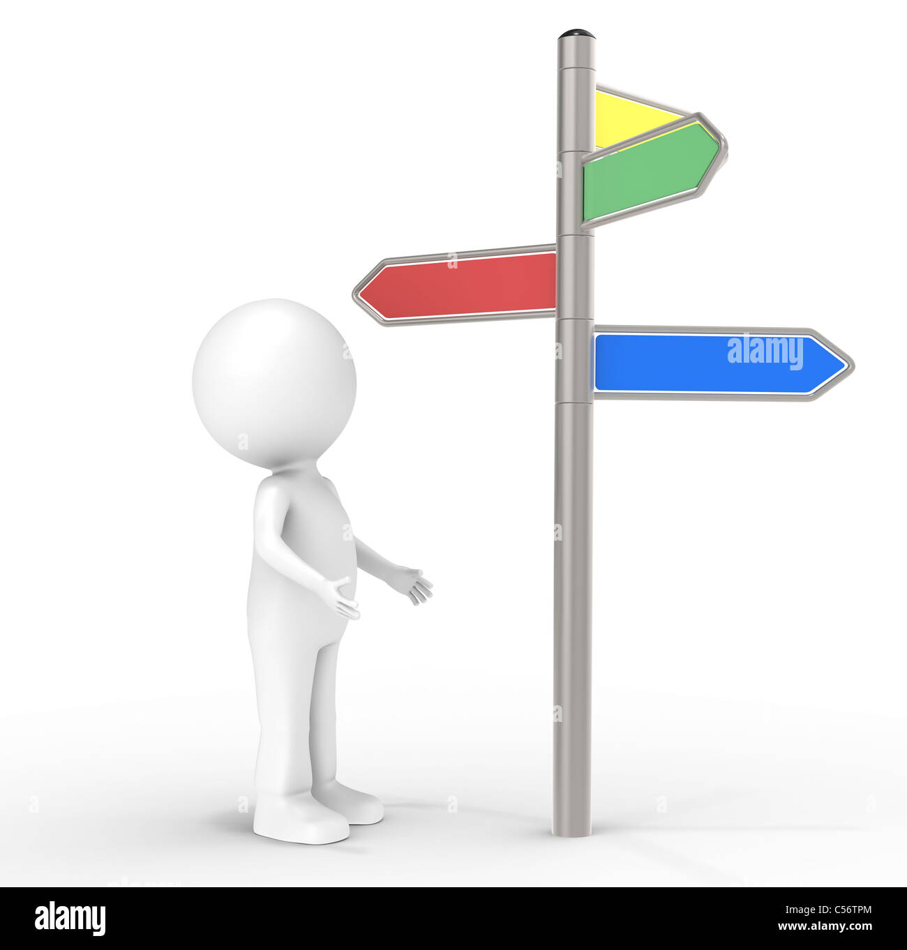 3D human standing in front of a Signpost. Internet and Marketing ...