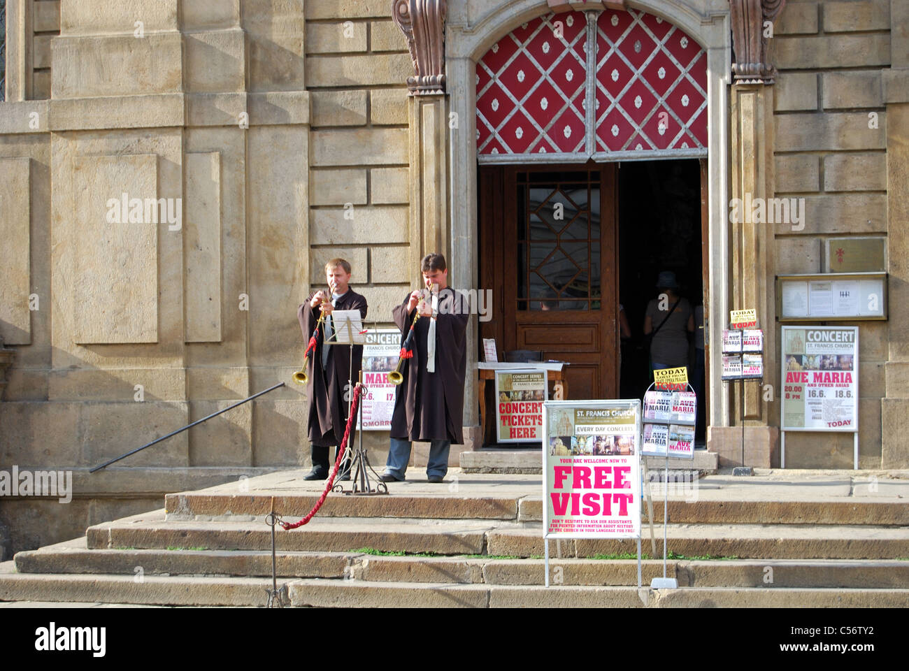 Musicians outside the St. Francis Seraphicus Church (Church of the ...