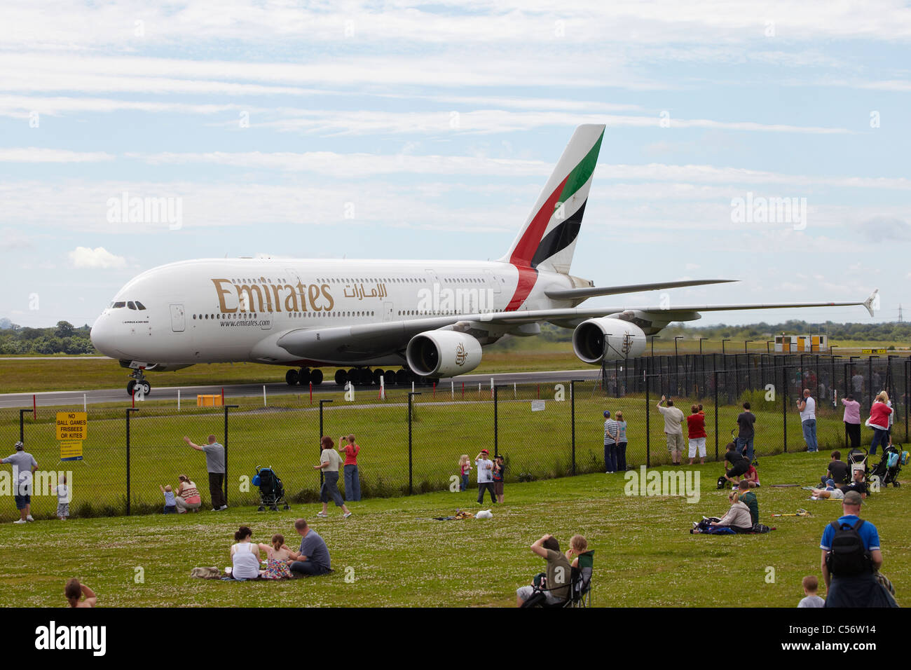Emirates Airlines Airbus A380 super jumbo at Manchester airport Stock ...