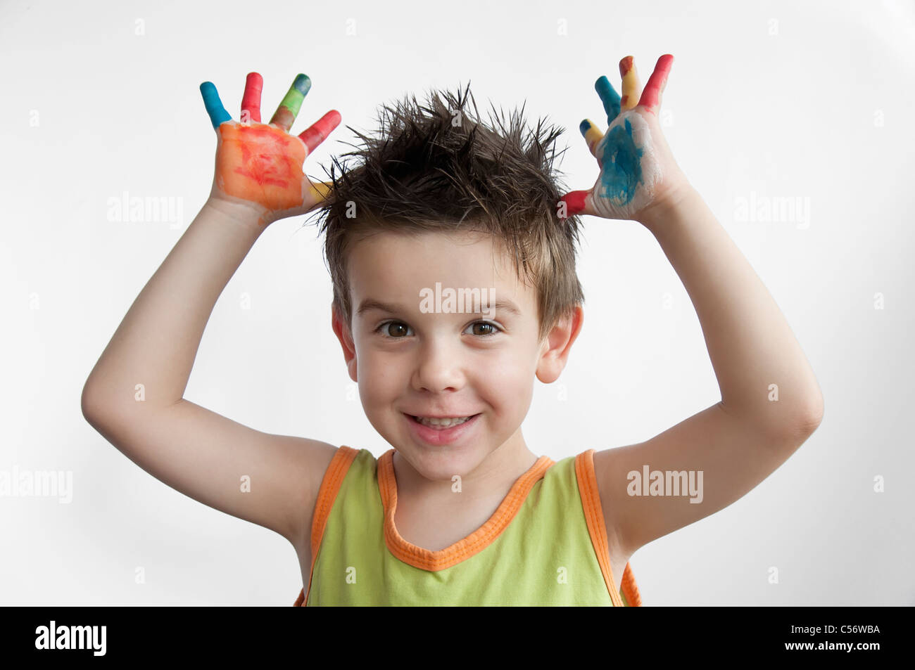 Children colored hands. Little boy hands.White isolated Stock Photo - Alamy