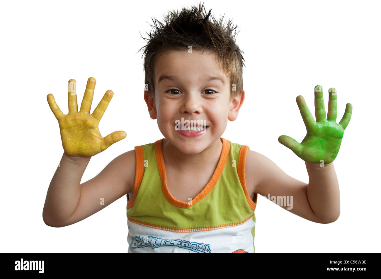 Children colored hands. Little boy hands.White isolated Stock Photo - Alamy