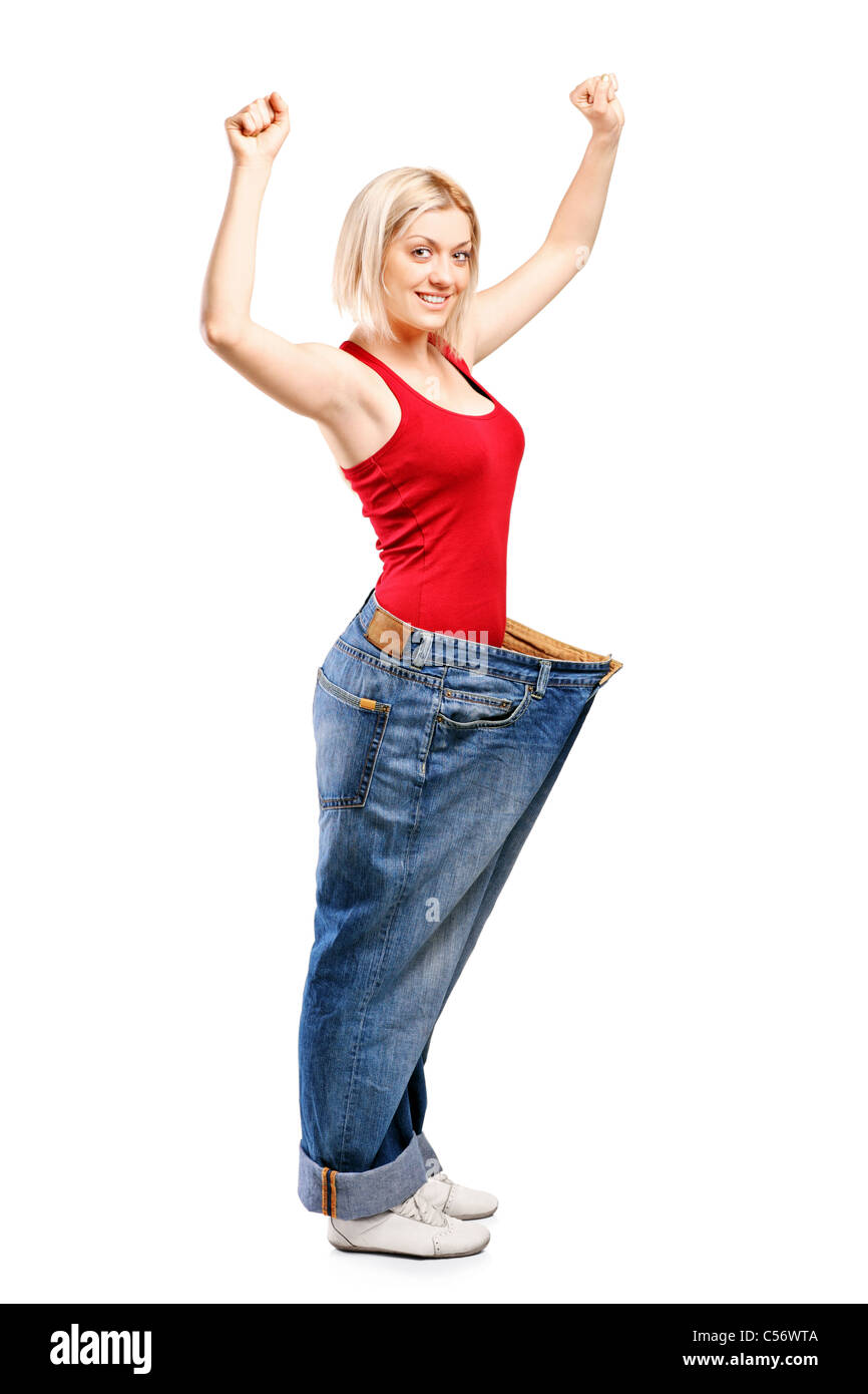 Full length portrait of a happy weight loss female Stock Photo - Alamy