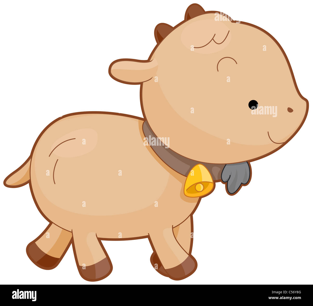A Cute Goat With a Bell Around its Neck Walking to the Right Stock ...