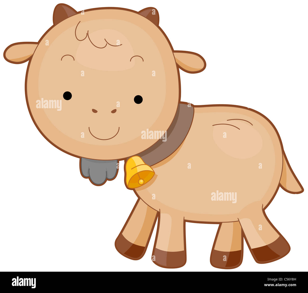 A Cute Goat Wearing a Bell Around its Neck Walking to the Left Stock ...