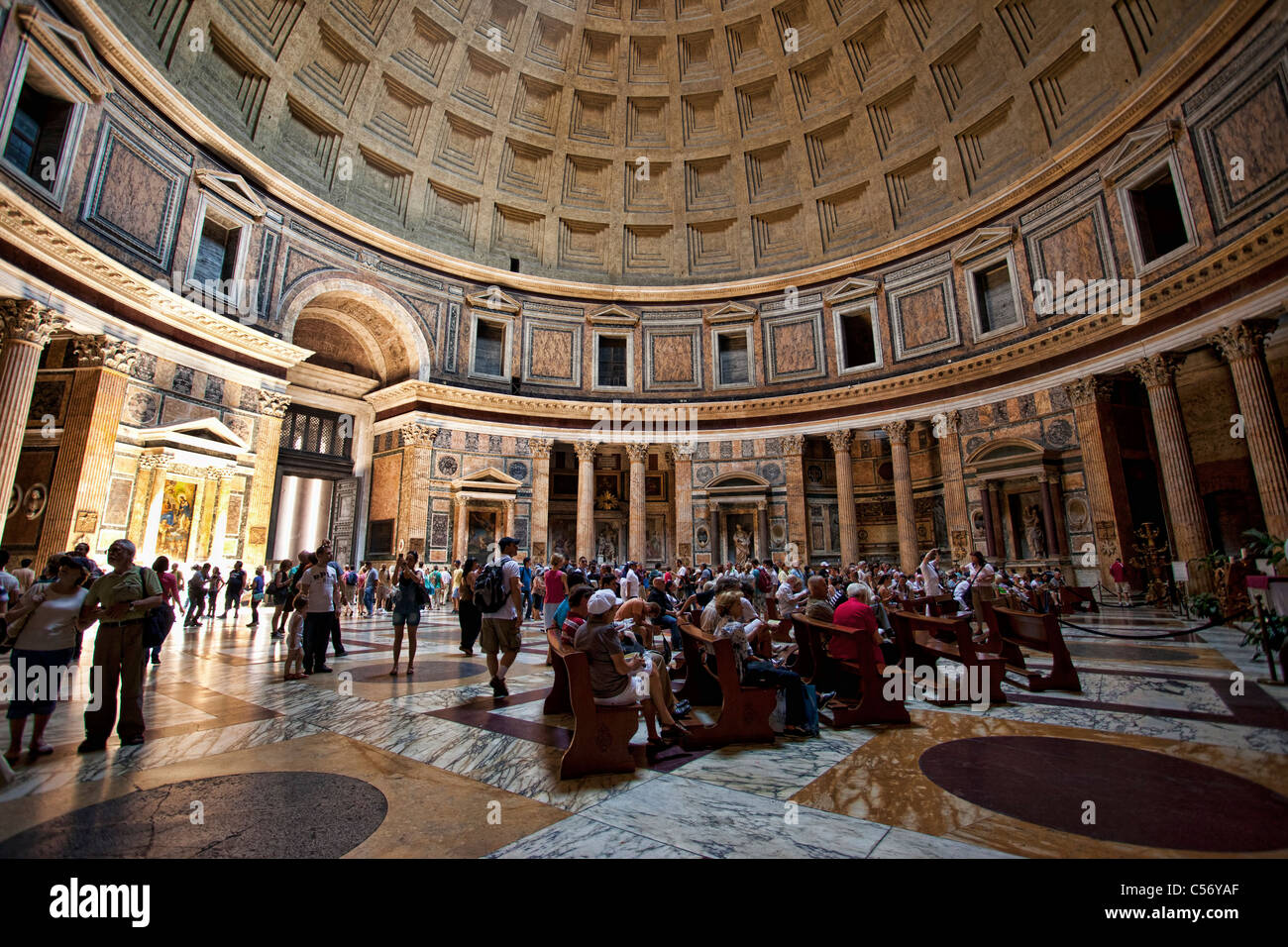 Pantheon Rome interior of famous and beautiful building with sunshine ...