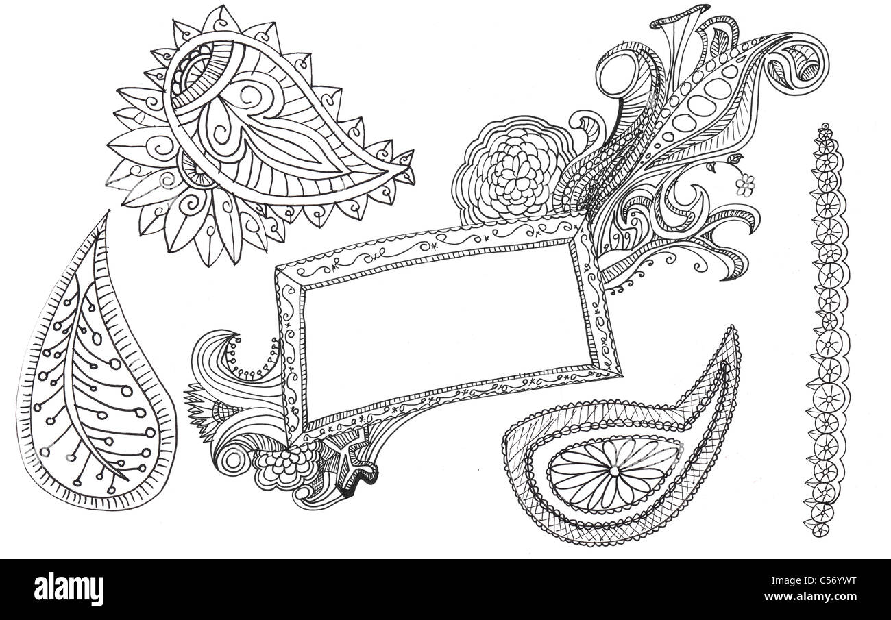 hand drawn paisley designs Stock Photo - Alamy
