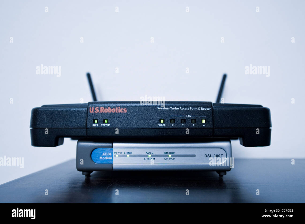 Computer, router and modem Stock Photo - Alamy
