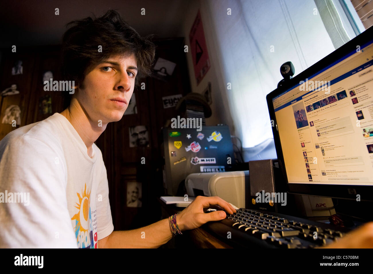 Boy, facebook, computer Stock Photo - Alamy