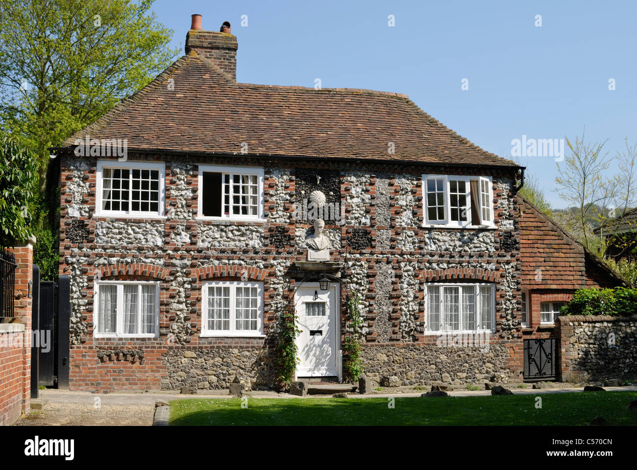 Brick and flintstone cottage in the village of Shoreham. Kent. England ...