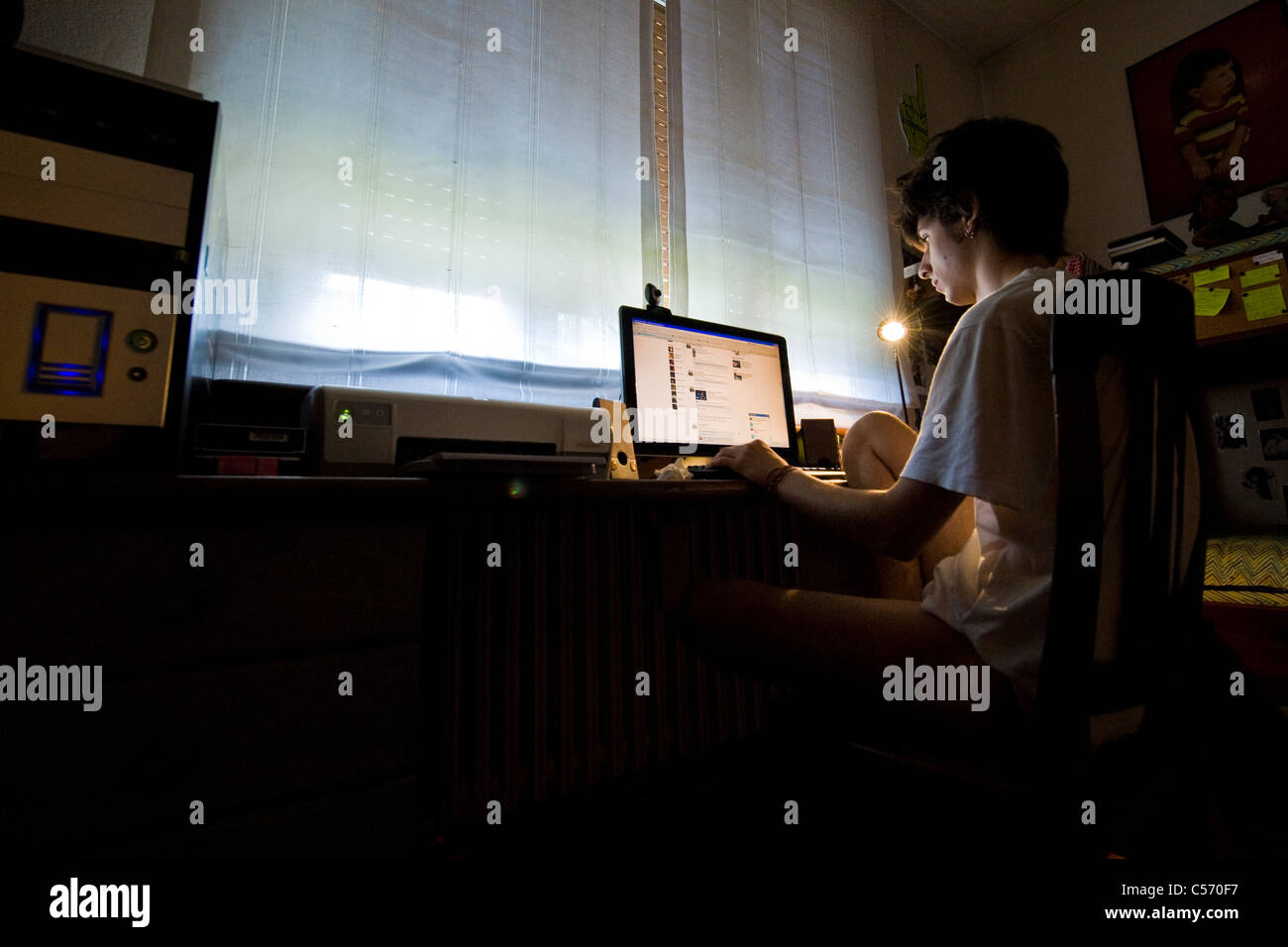 Boy, facebook, computer Stock Photo - Alamy