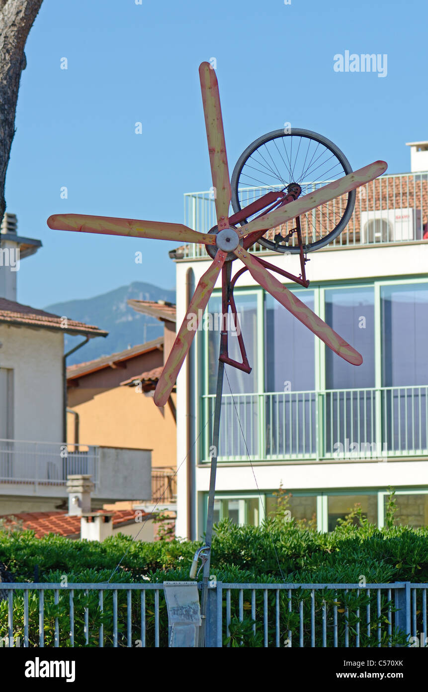 windmill applied to an old bike to produce electric energy by the wind ...