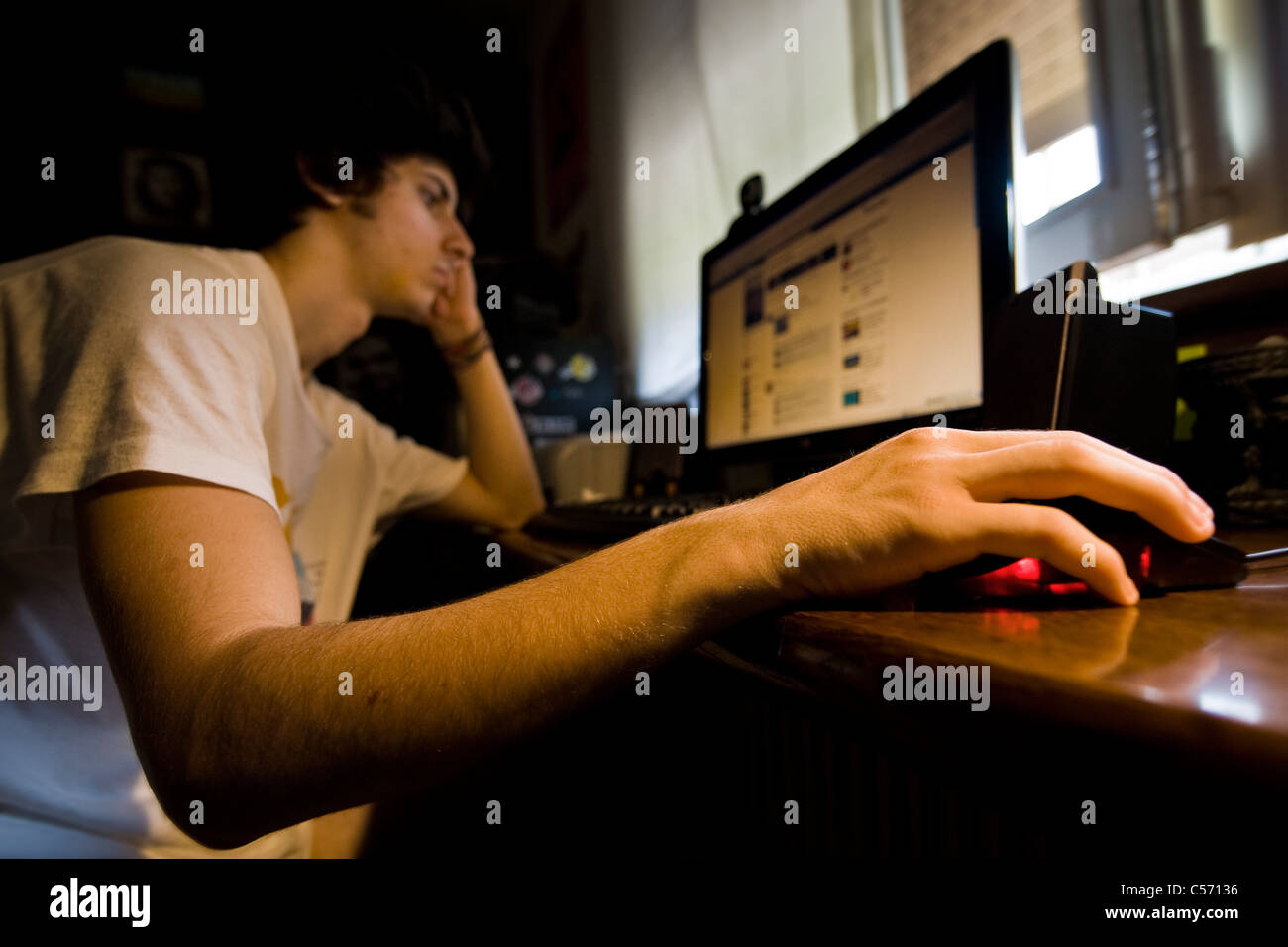 Boy, facebook, computer Stock Photo - Alamy