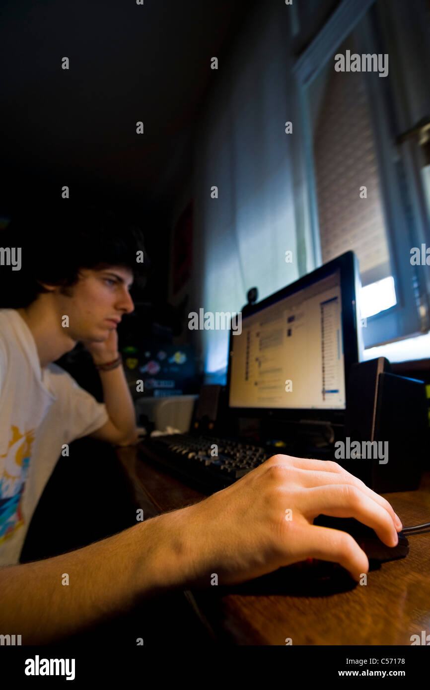 Boy, facebook, computer Stock Photo - Alamy